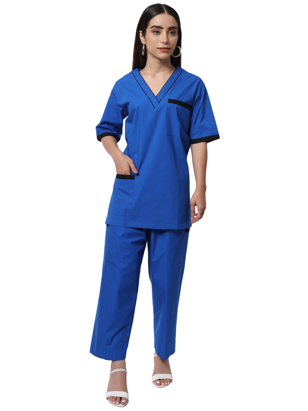 4 POCKET BLUE SCRUB SUIT SET